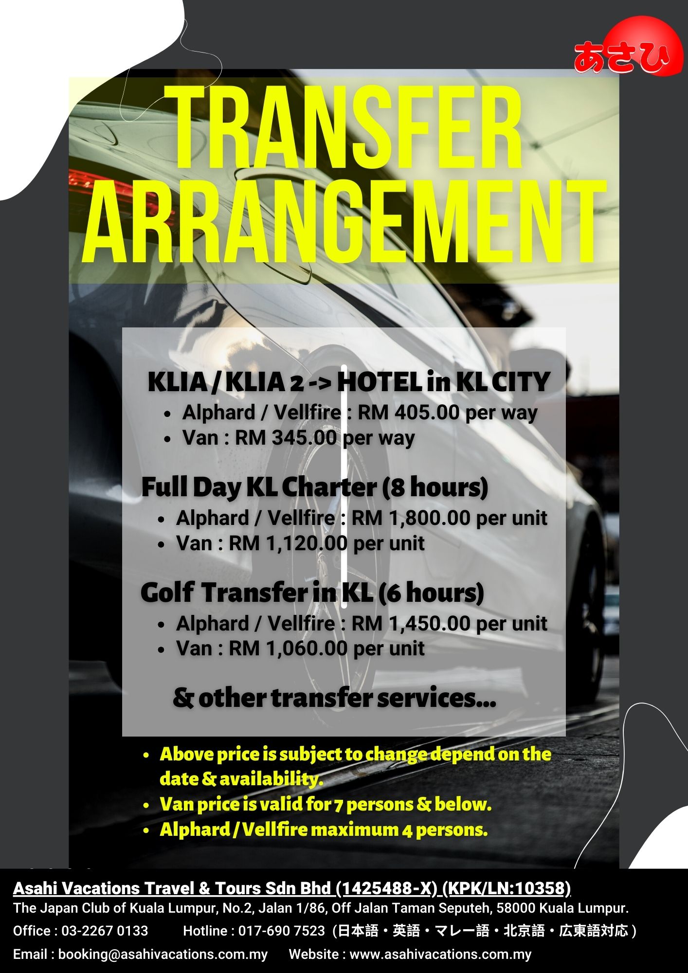 Transportation Arrangement – Asahi Vacations Travel & Tours Sdn Bhd ...